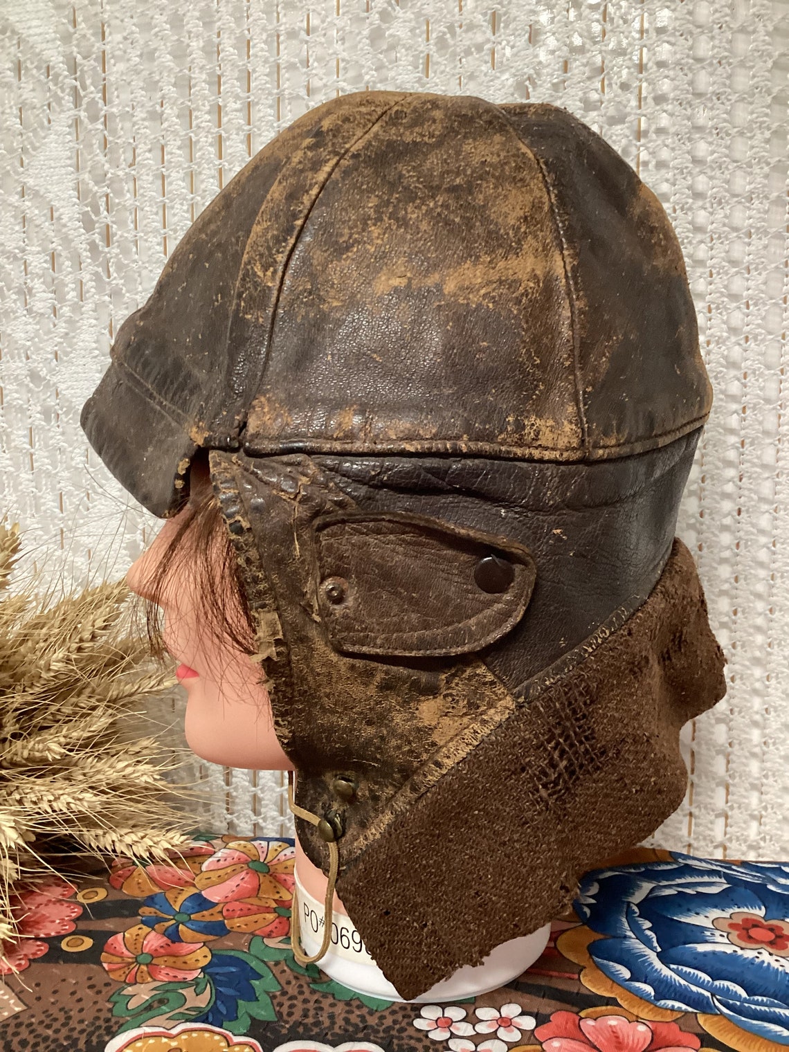 Old Leather Aviator Helmet Hat Head Circumference 55 Cm - Etsy