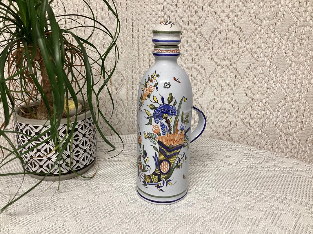 Polychrome Earthenware Bottle Decorated With Cornucopia Flowers ...
