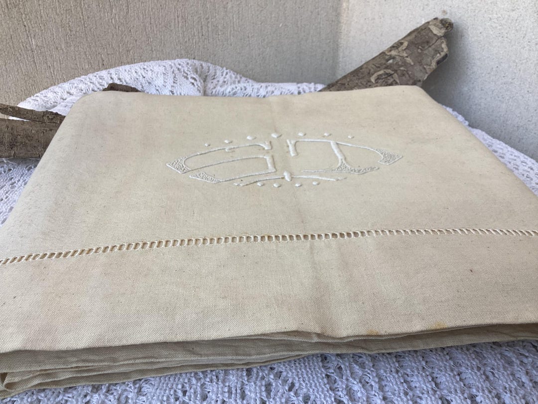 Etoile Métis Lin Fleur Bleue Large Antique Flat Sheet Openwork French ...