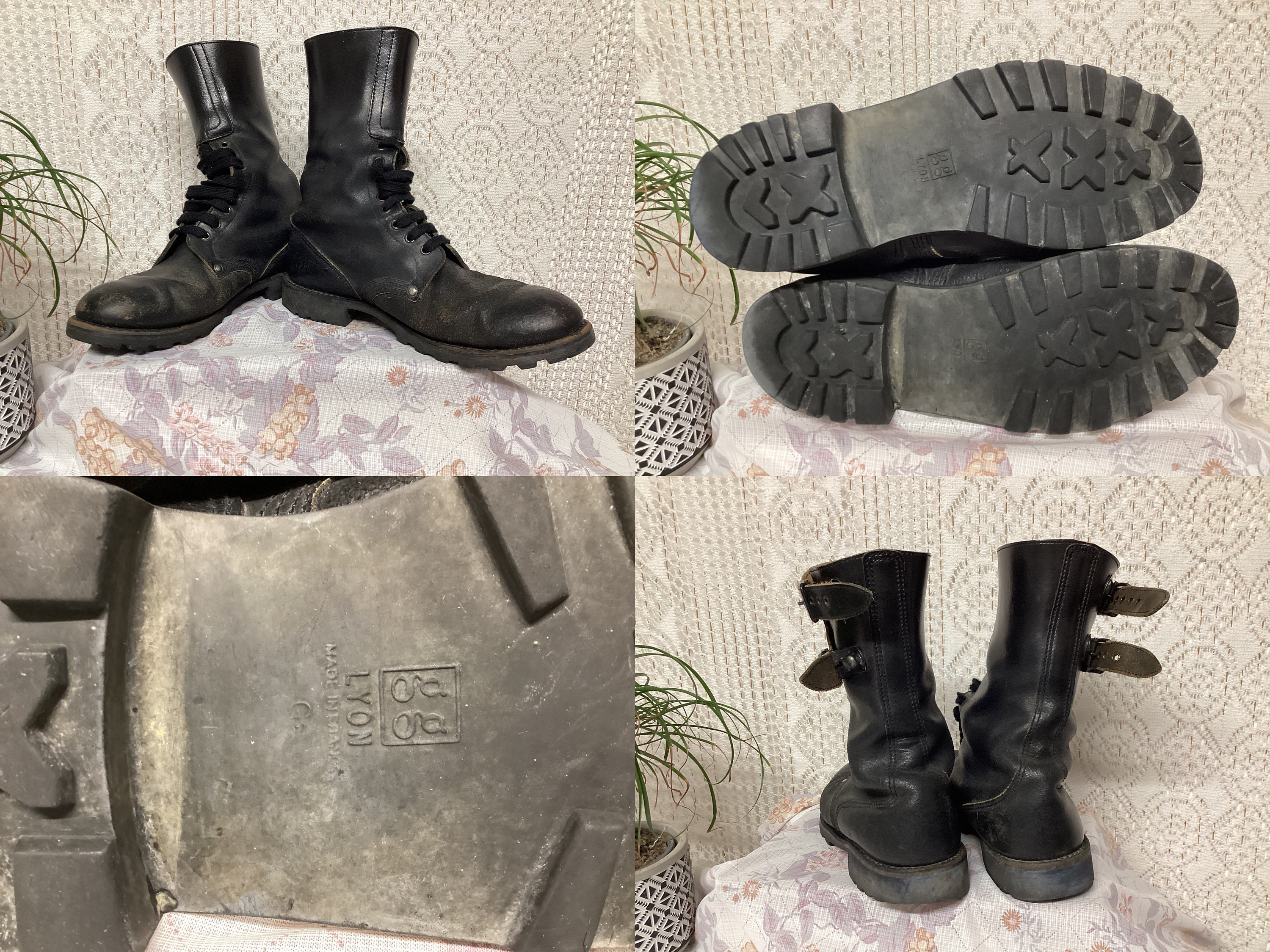 Vintage Leather Military Boots Sizes 45 Ankle Boots French Ranger Shoes ...