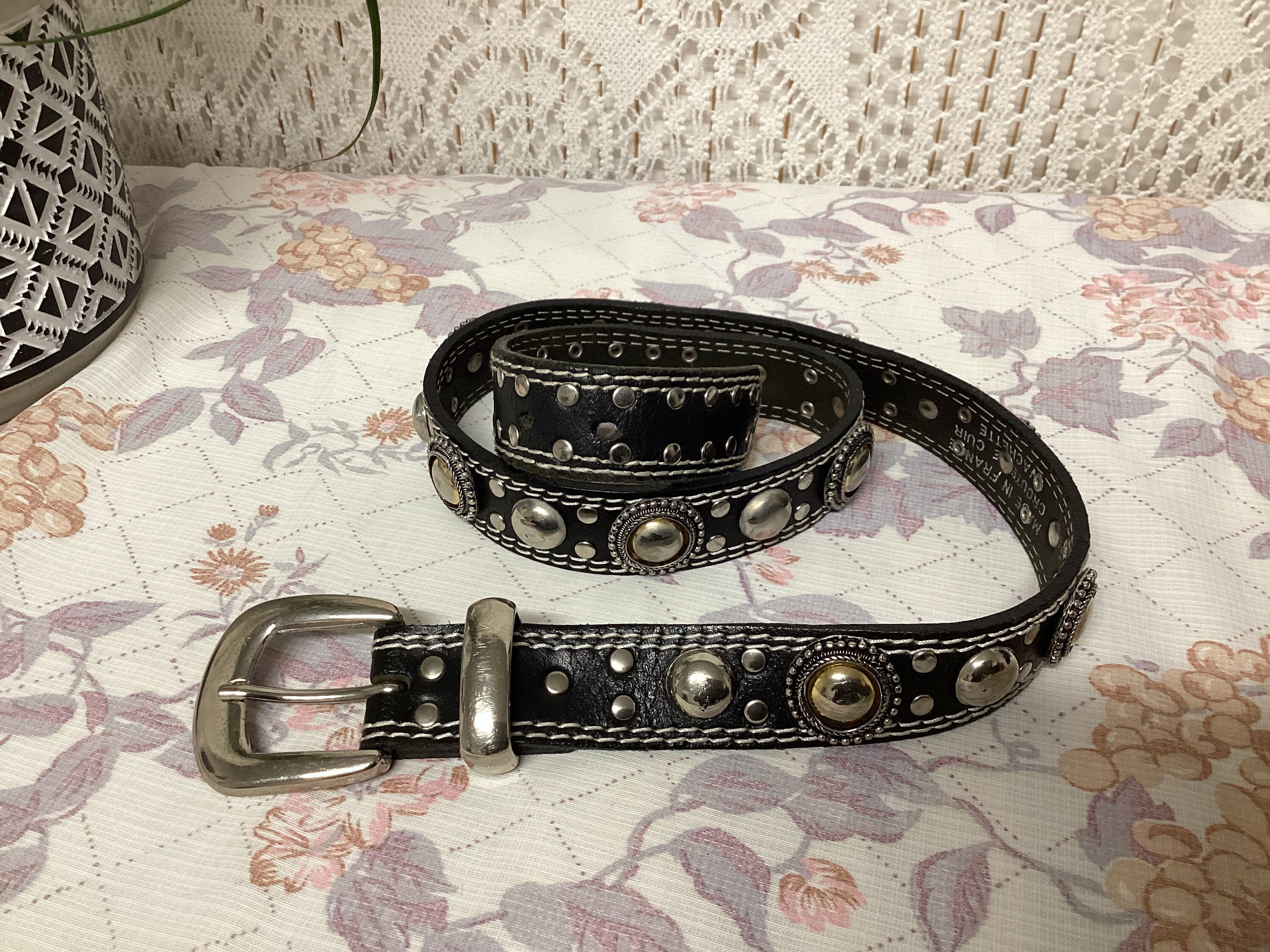 Studded Belt in Vintage Cowhide Leather Size 70 Made in France - Etsy