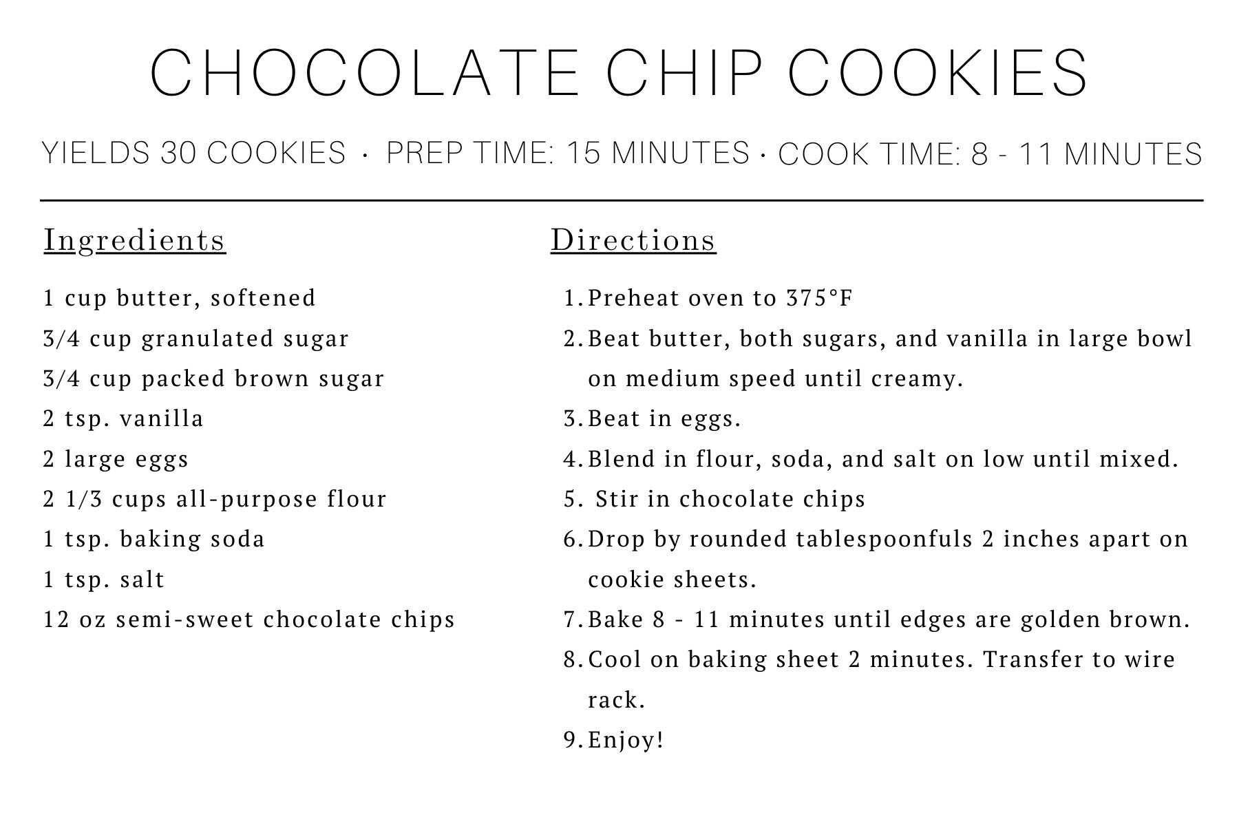 MINIMALIST SIMPLE Recipe Card Template Download 4X6 IN - Etsy