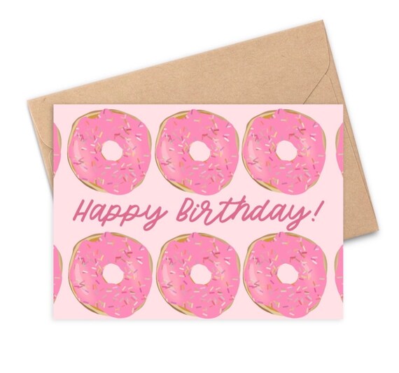 Happy Birthday Donut Greeting Card Birthday Card Unique | Etsy