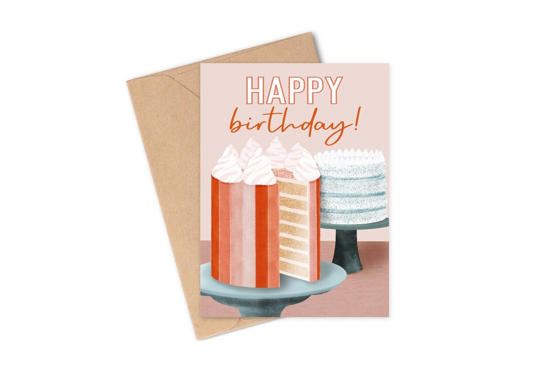 Happy Birthday Cake Greeting Card, Birthday Card, Unique Hand ...