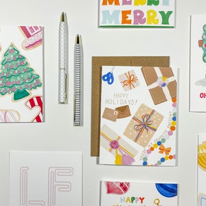 Christmas Stamps Greeting Card, Colorful Cheerful, Bright, Holiday Card ...