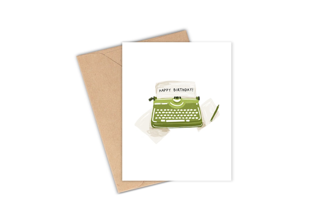 Typewriter Birthday Card, Hand Drawn, Eco Friendly, Birthday Greeting ...