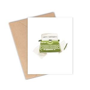 Typewriter Birthday Card, Hand Drawn, Eco Friendly, Birthday Greeting ...