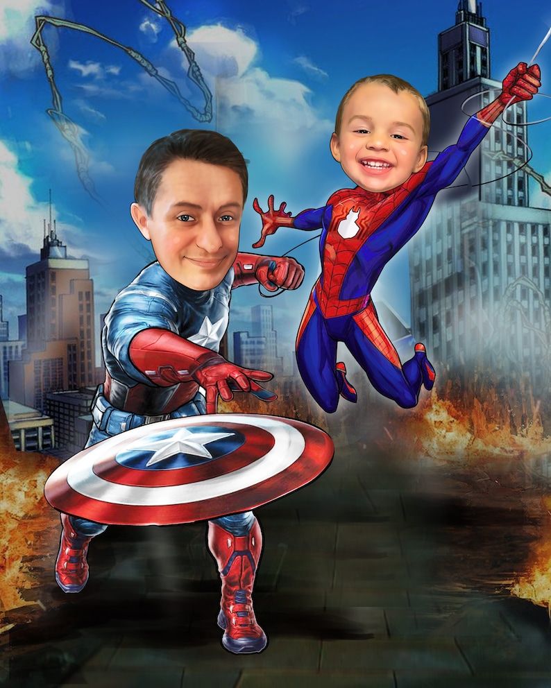 Father-son Superhero Portrait From Your Photo/ Superhero Dad - Etsy