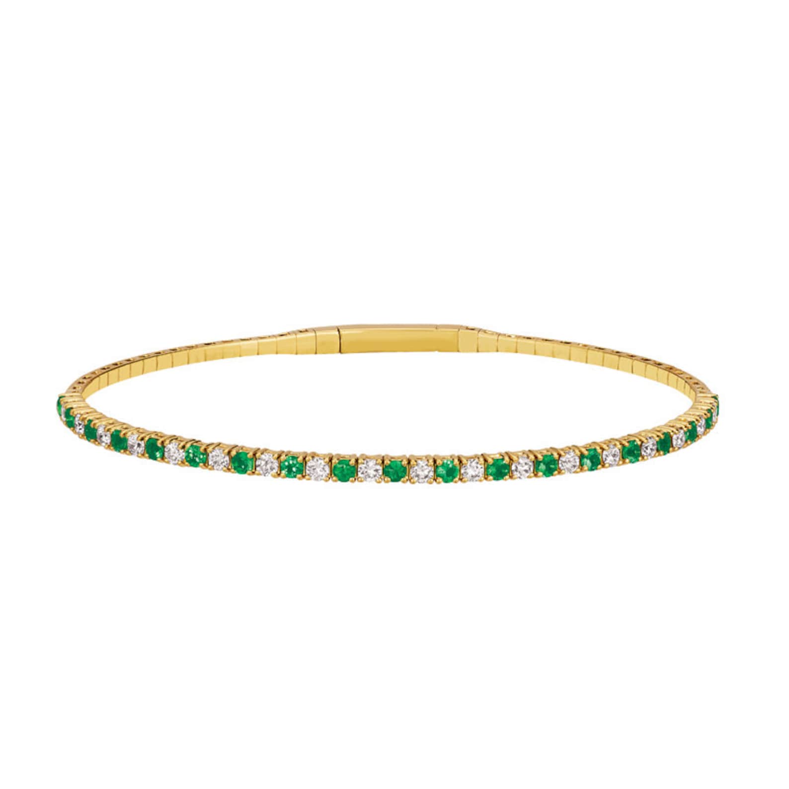 Natural Emerald & Diamond Flexible Bangle Bracelet 14k Yellow Gold - Etsy