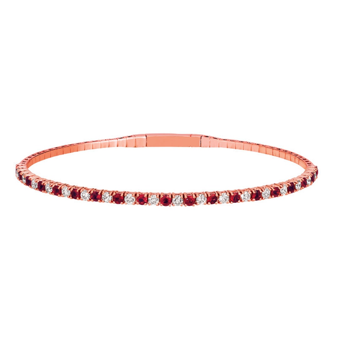 Natural Ruby & Diamond Flexible Bangle Bracelet 14k Rose Gold - Etsy