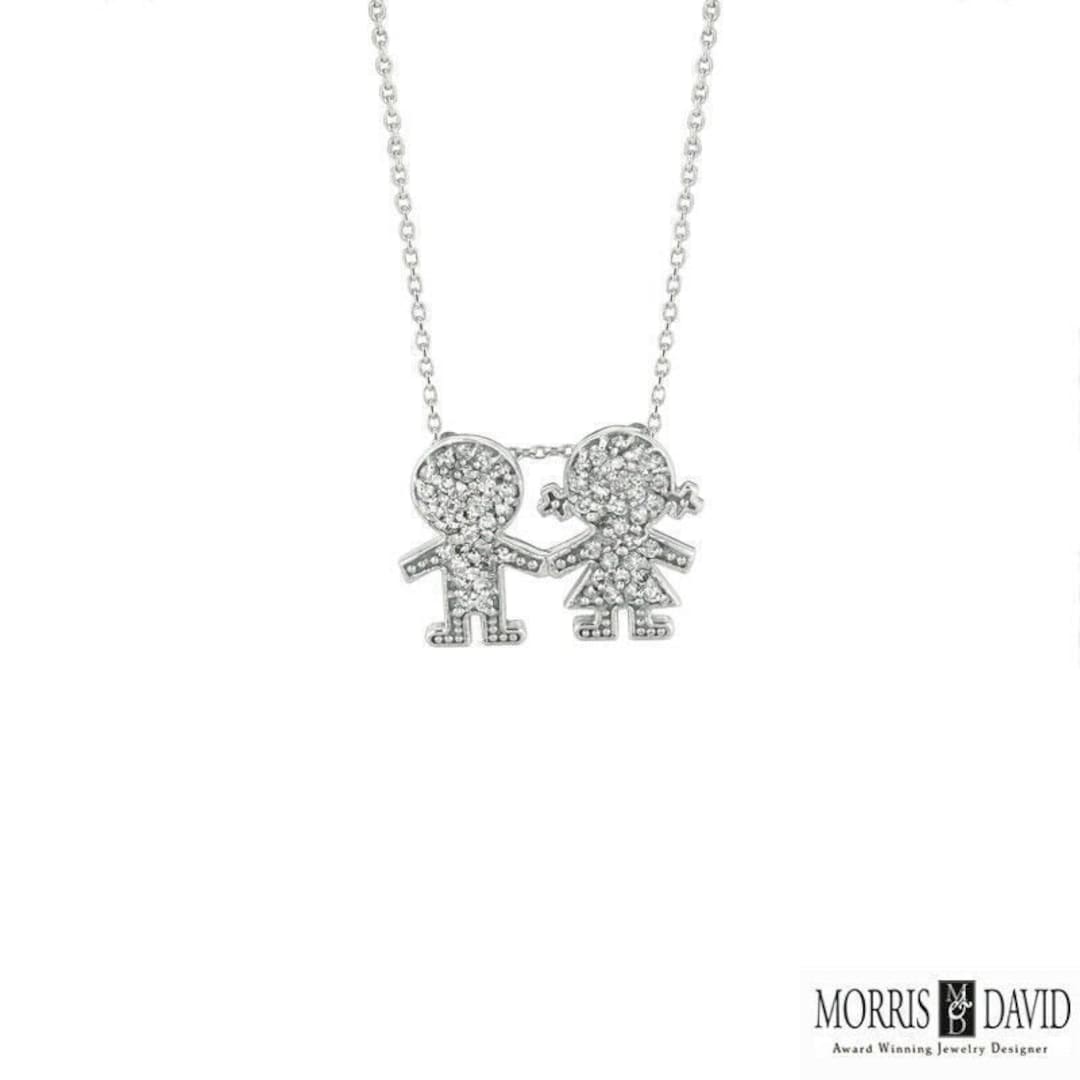 0.31 Carat Natural Diamond Boy and Girl Necklace 14K White Gold G SI 18 ...