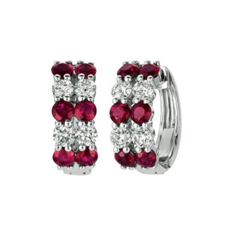 2.60 Carat Natural 2 Rows Diamond and Ruby Hoop Earrings G SI - Etsy