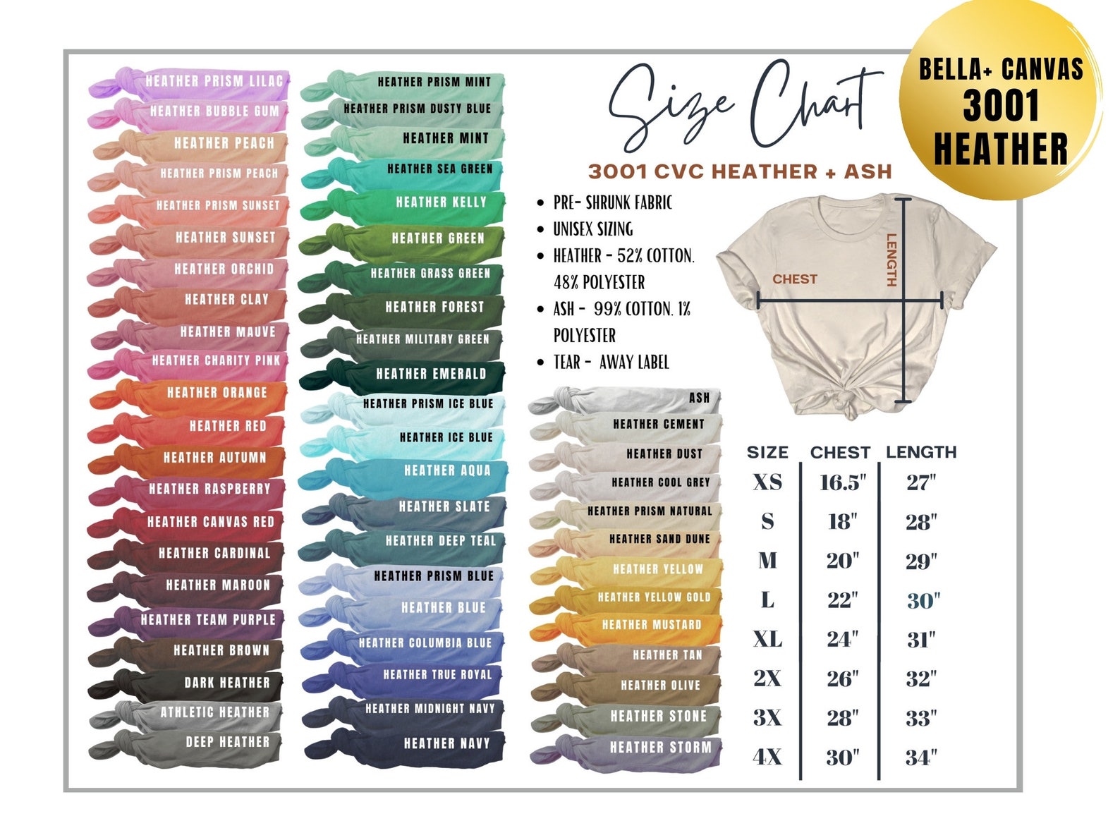 Bella Canvas 3001cvc Color Chart