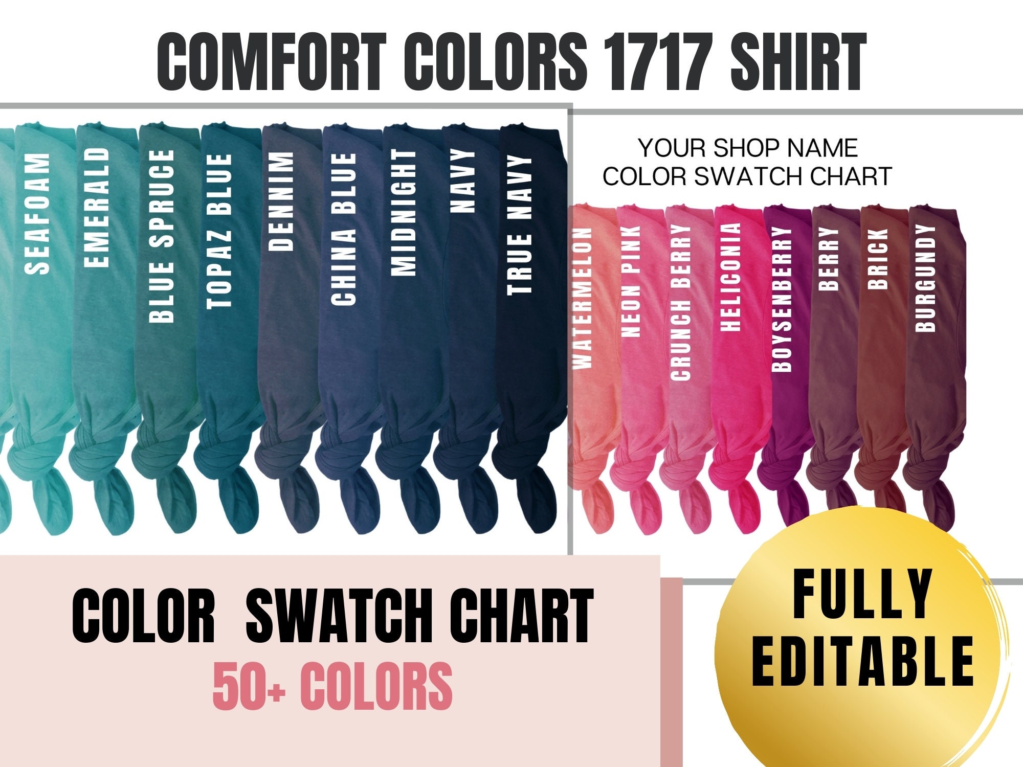 Comfort Colors 1717 Color Swatch Chart for Unisex Shirt Editable Color ...