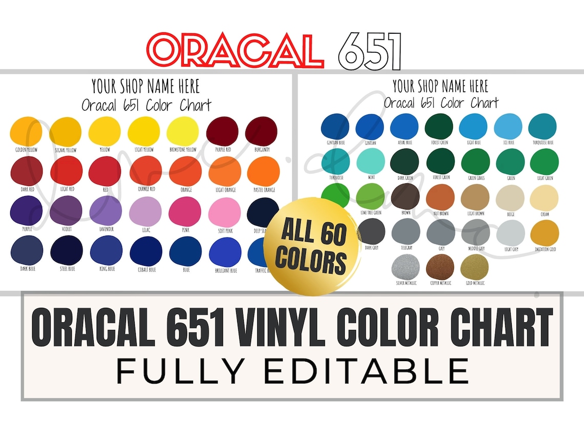 Oracal Vinyl Color Chart Editable Oracal 651 Color Chart for | Etsy