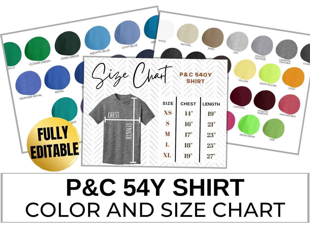 Port & Company PC54Y Shirt Size and Color Chart Color Chart - Etsy