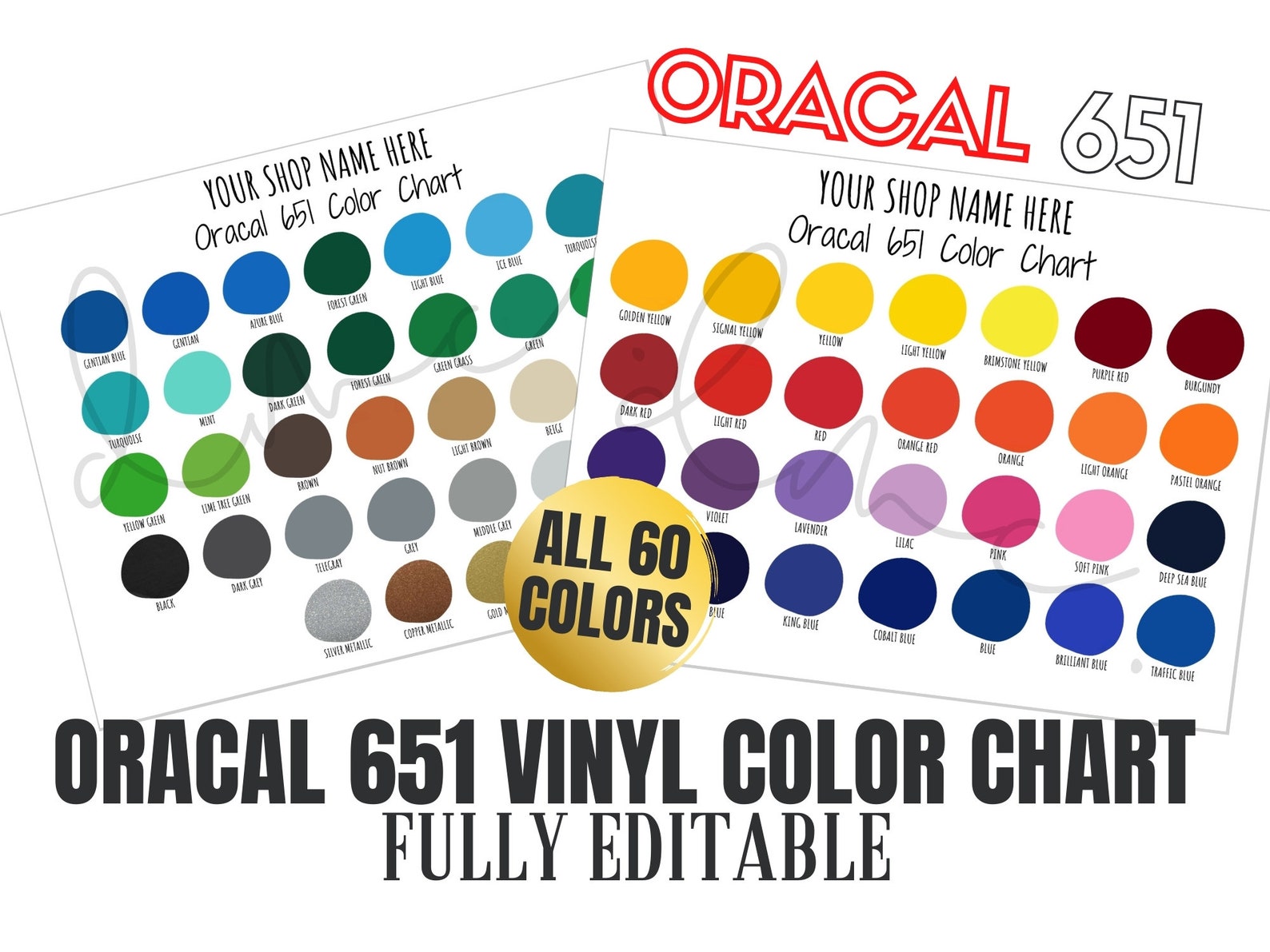 Oracal Vinyl Color Chart Editable Oracal 651 Color Chart for | Etsy