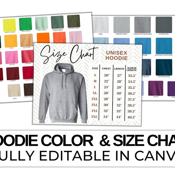 Jerzee Hoodie Color Chart Editable - Etsy