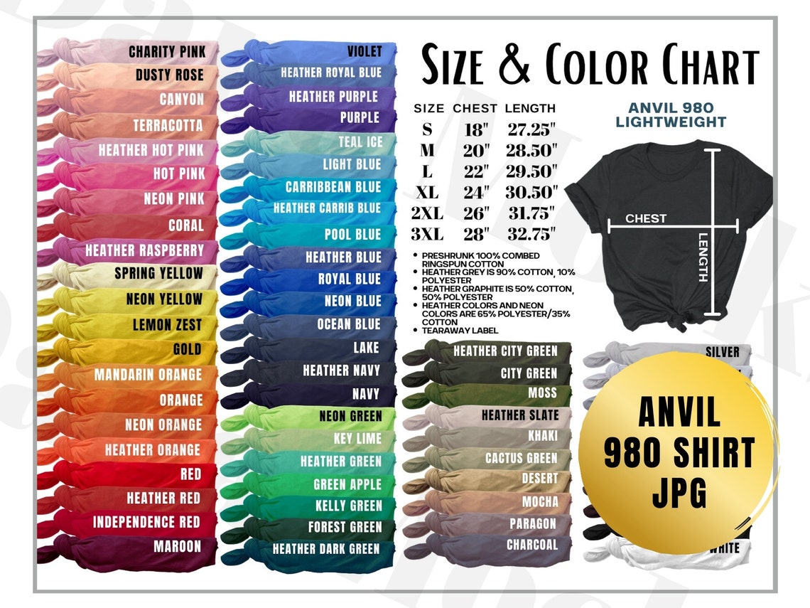 Anvil 980 Color Chart Mockup Anvil Mockup Every Color - Etsy España