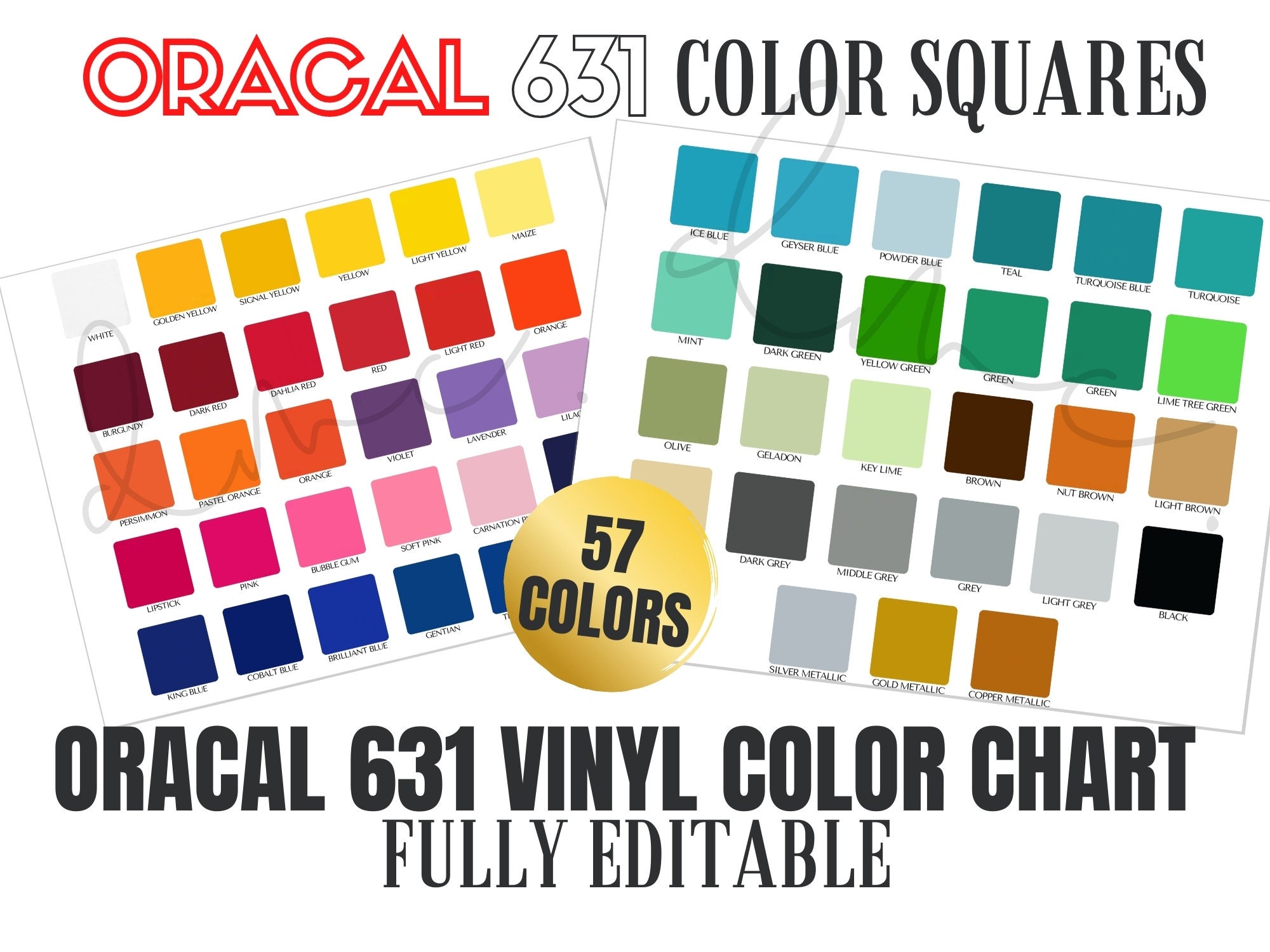 Oracal Vinyl Color Chart Editable Oracal 631 Color Chart for | Etsy