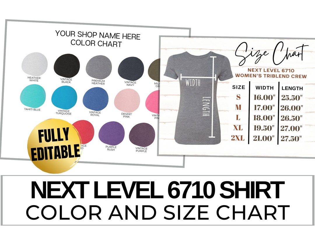 Next Level 6710 Color Chart & Size Chart Womens Triblend - Etsy