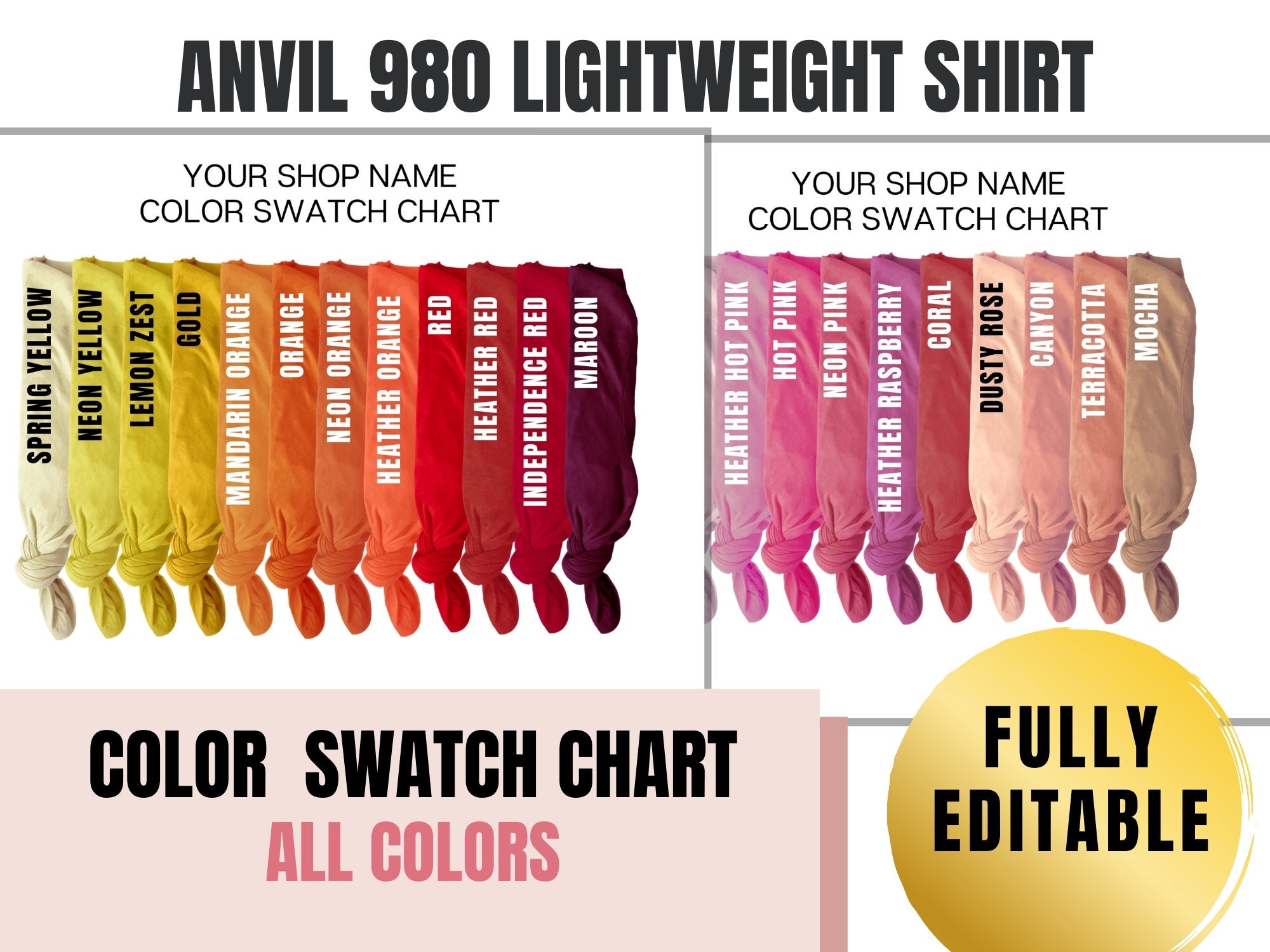 ALL COLORS Anvil 980 Color Swatch Chart Unisex Lightweight T-Shirt ...