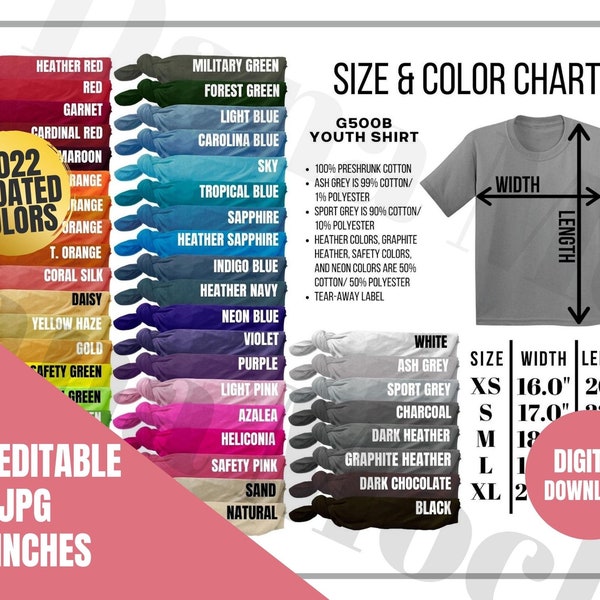 Gildan G500b Color Chart - Etsy UK