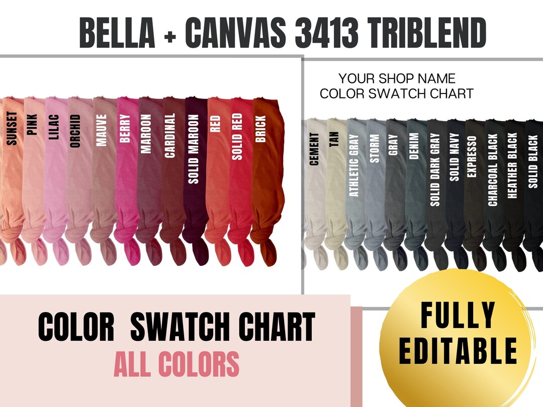 Bella and Canvas 3413 Color Swatch Chart for Triblend Shirt - Etsy UK