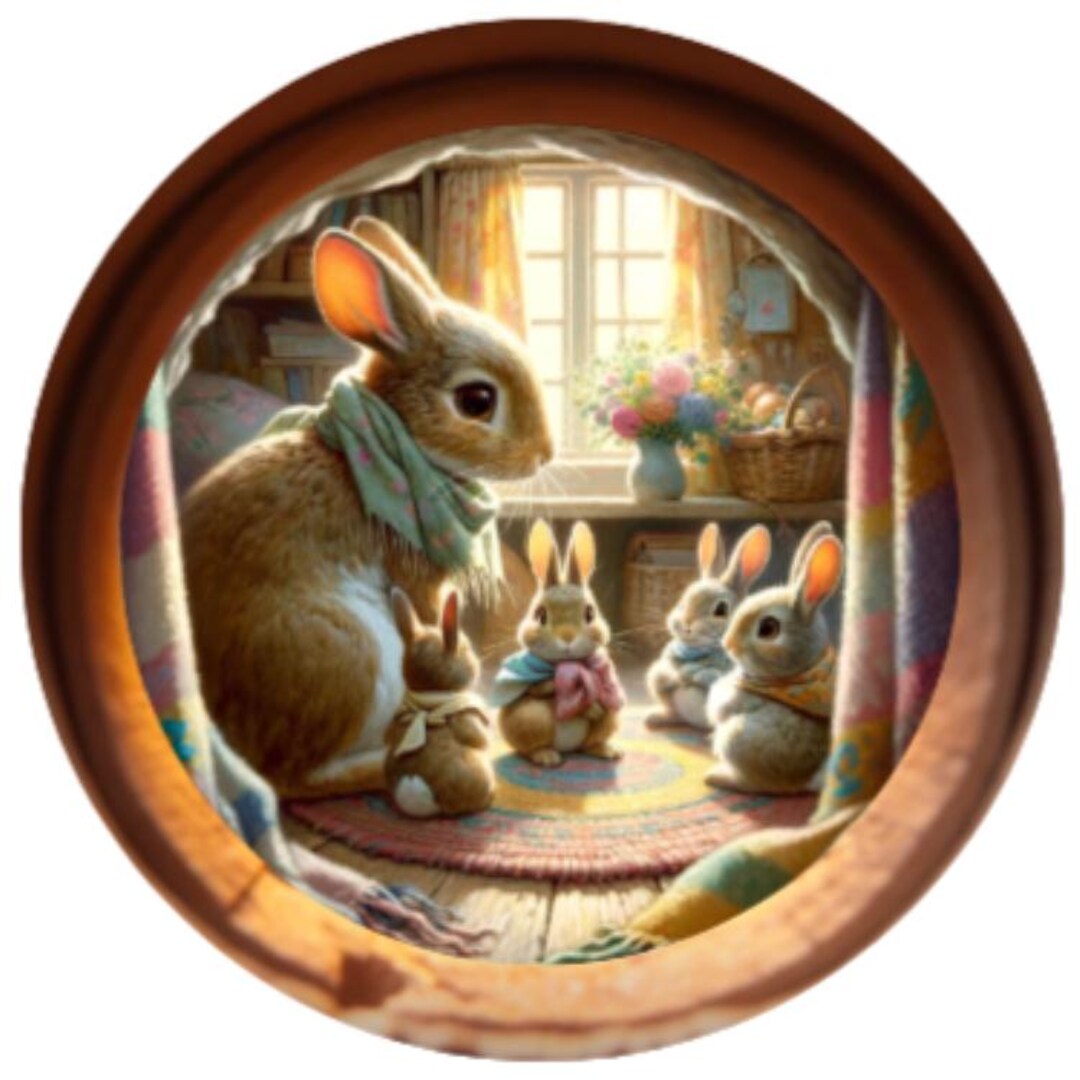 Cute Rabbits in a Burrow Transparent Vinyl Decal trompe L'oeil 6.5 ...