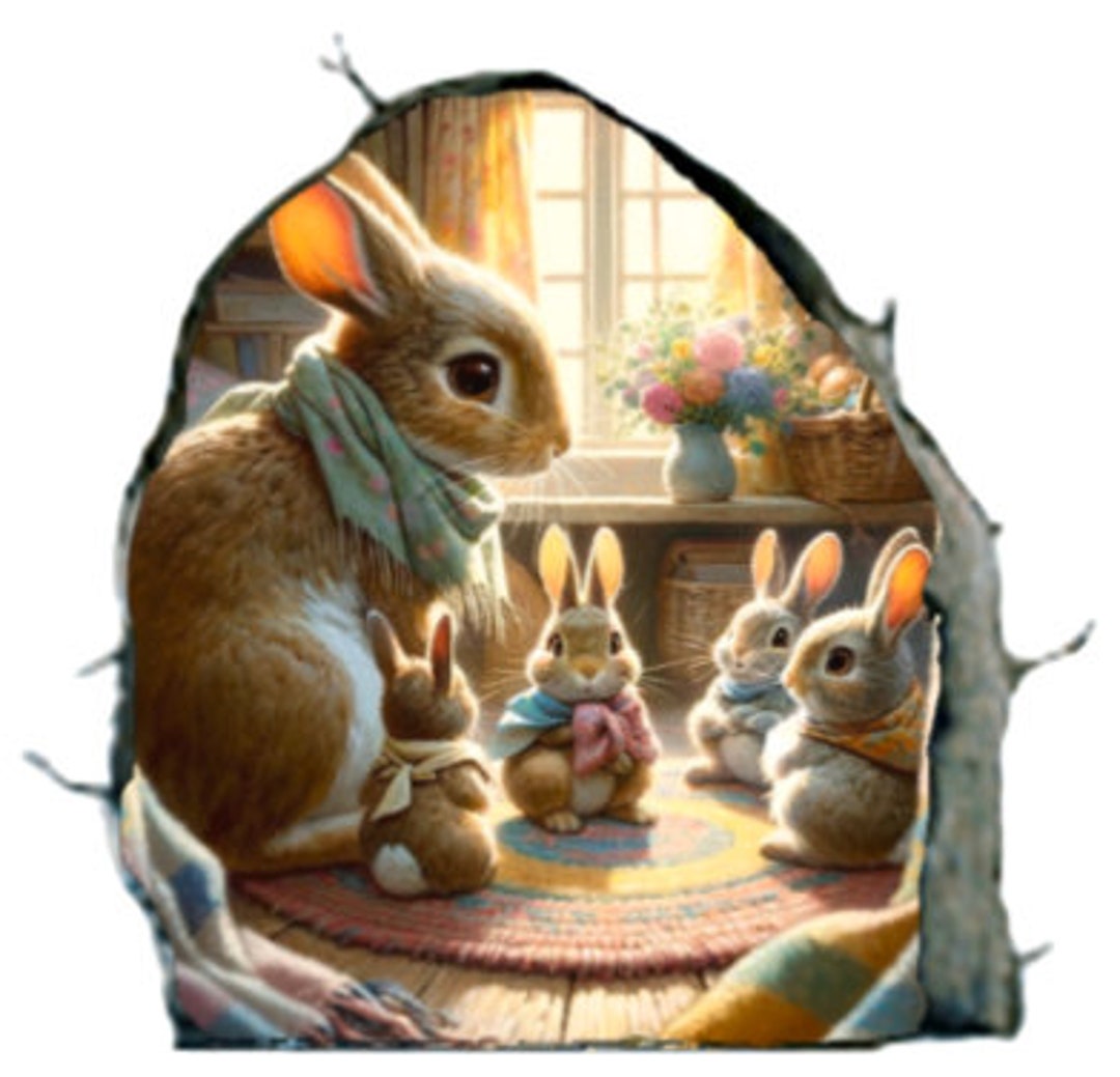 Cute Rabbits in a Hole Transparent Vinyl Decal "trompe L'oeil" TWO ...
