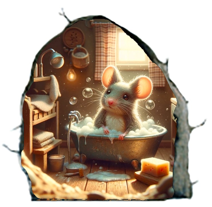 Cute MOUSE in a Bath in a Hole Transparent Vinyl Decal trompe L'oeil 2. ...