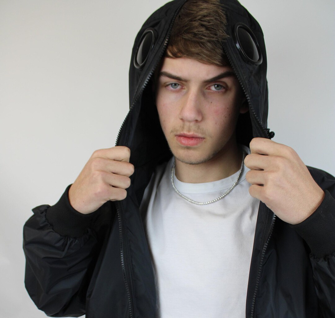 Goggle Hooded Rain Jacket: Mens Black Windproof Bomber S-4XL Waterproof ...