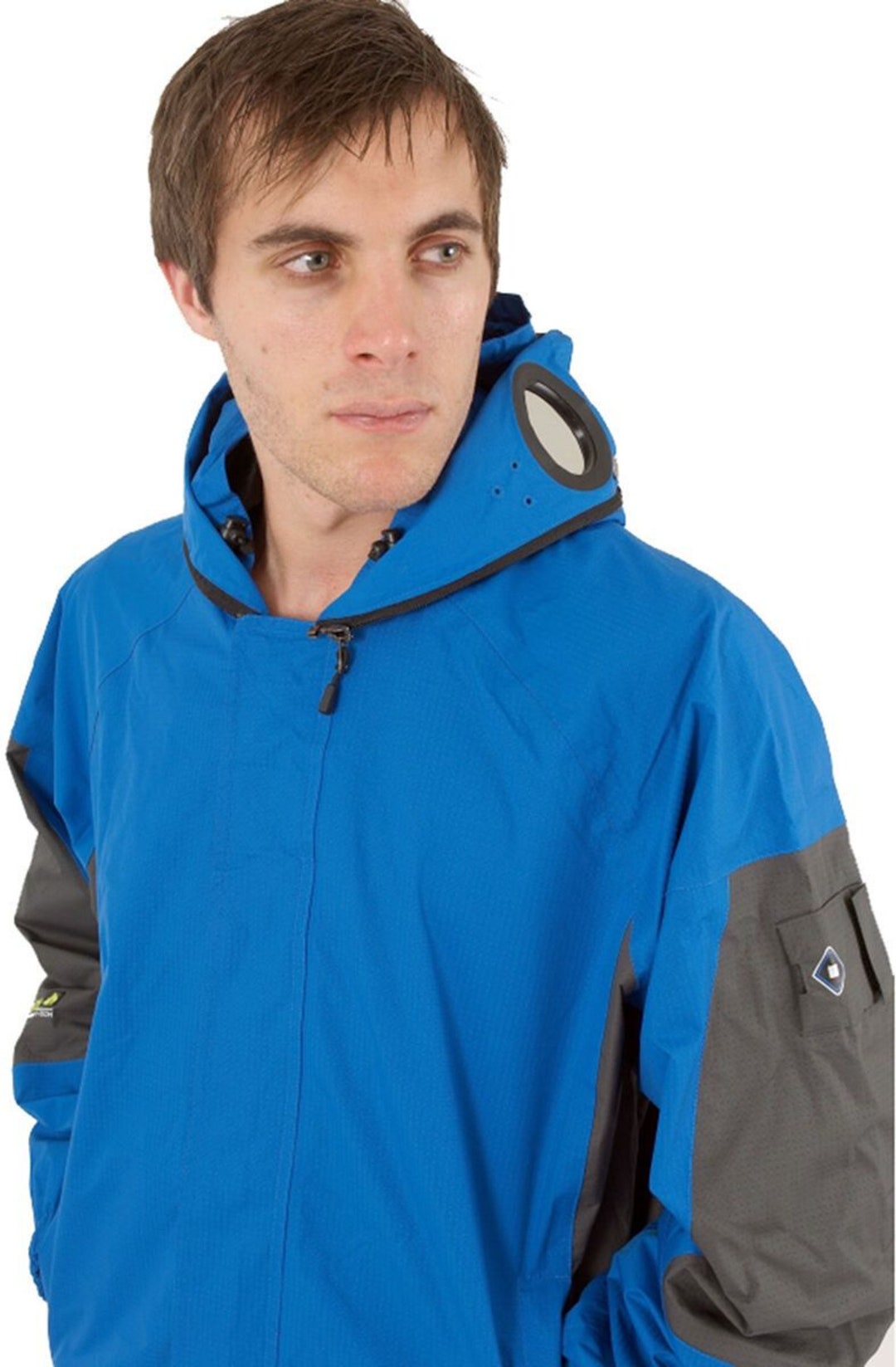 Mens Blue/black Goggle Rain Hooded Jacket Technical Waterproof Coat Men ...