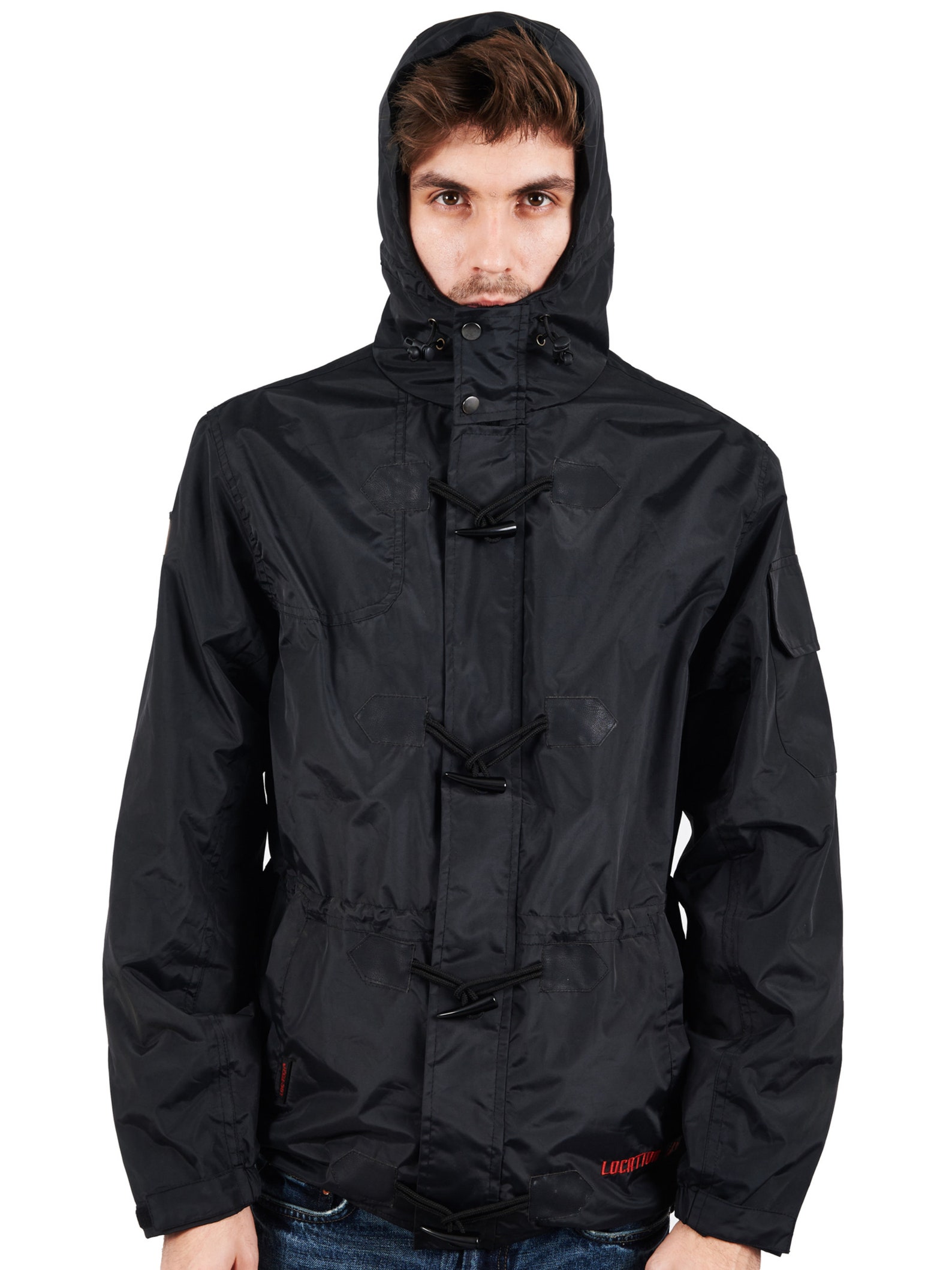 Chaqueta impermeable con capucha para hombre negra con pequeño logotipo ...