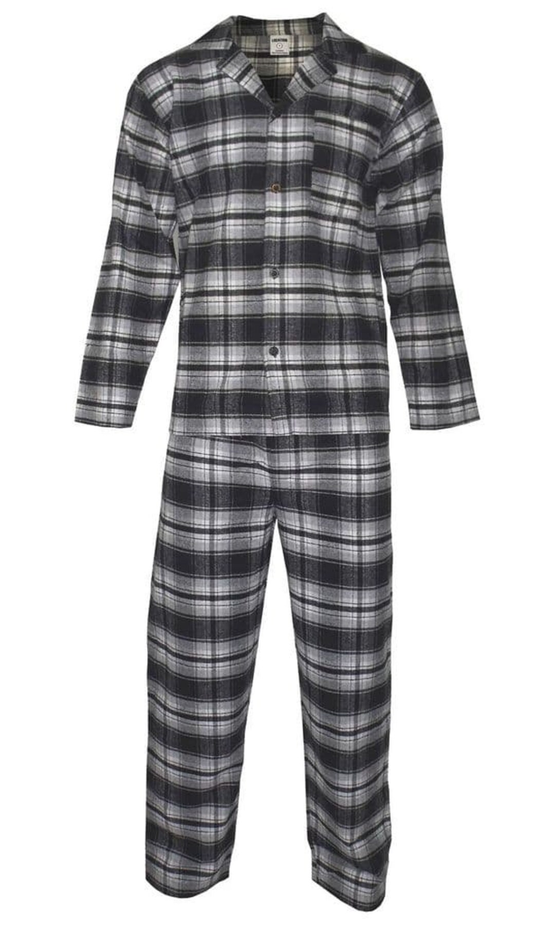 Grey Tartan Mens Cotton Flannel Brushed Cotton PJ Pyjama Set Pyjamas ...