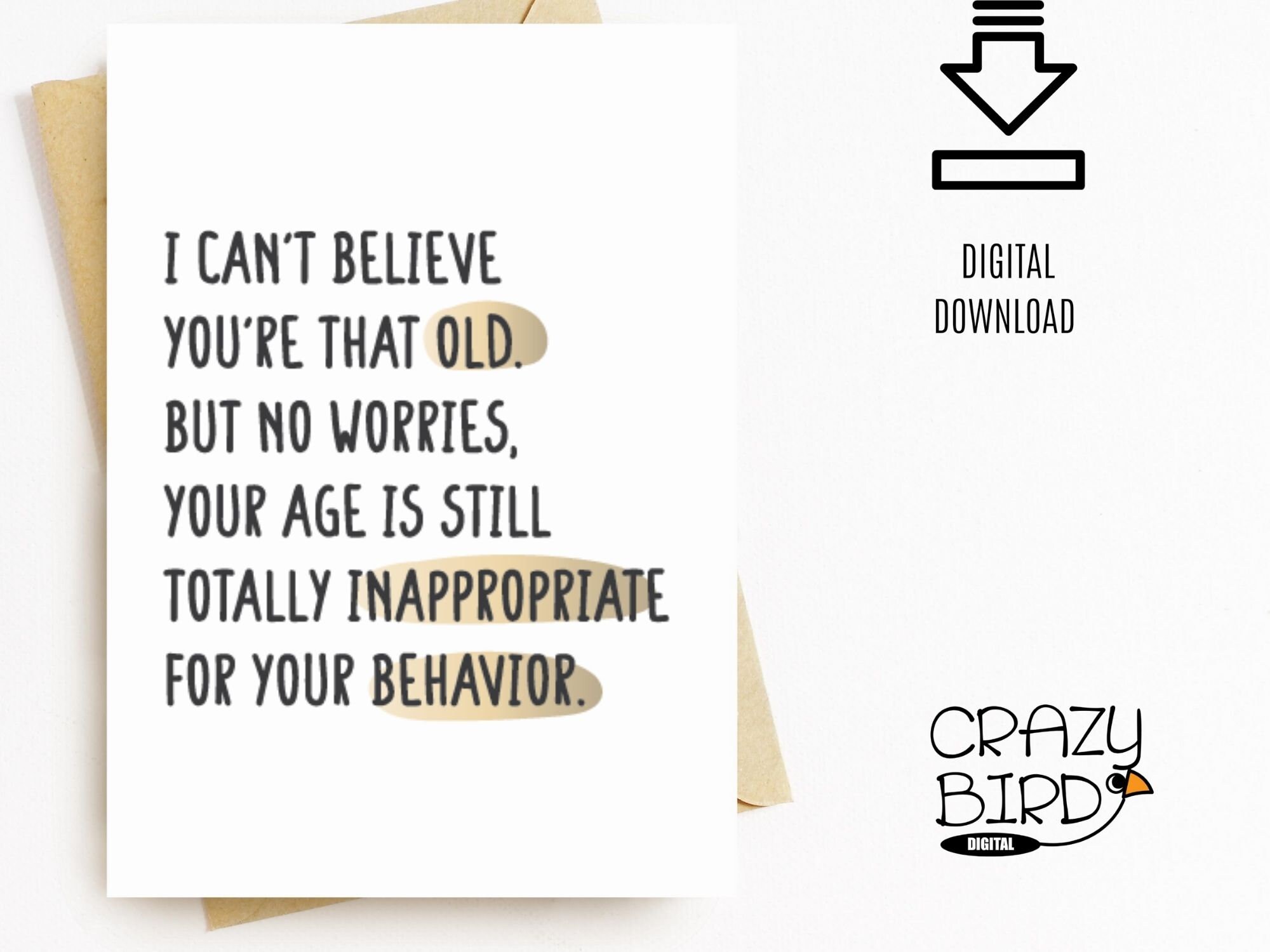 Funny Birthday Card Printable-getting Old Birthday Card-downloadable - Etsy