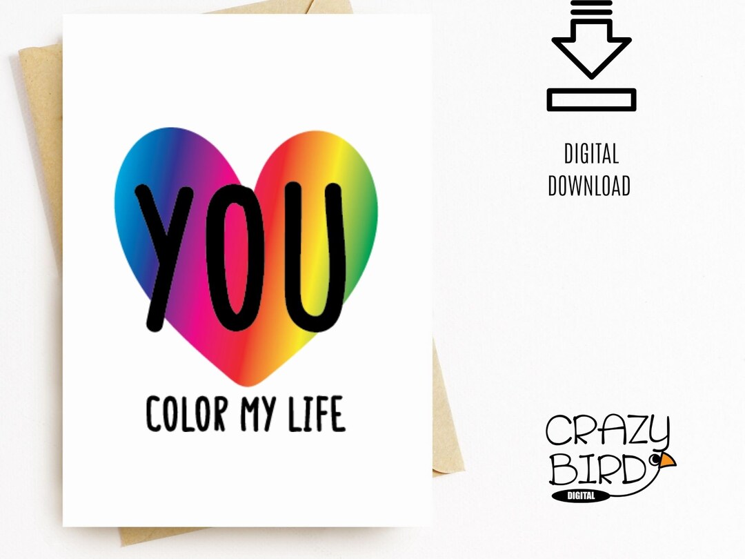 Rainbow Valentines Day Card Printable Rainbow Heart Love Card for Him ...