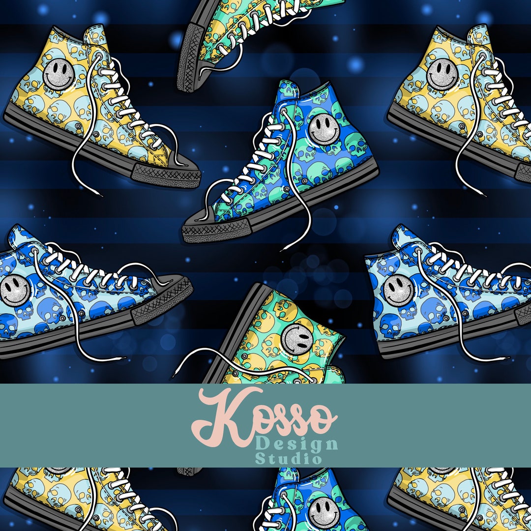 Navy Stripe Skull Punk Kicks Seamless Design - Digital Surface Pattern ...
