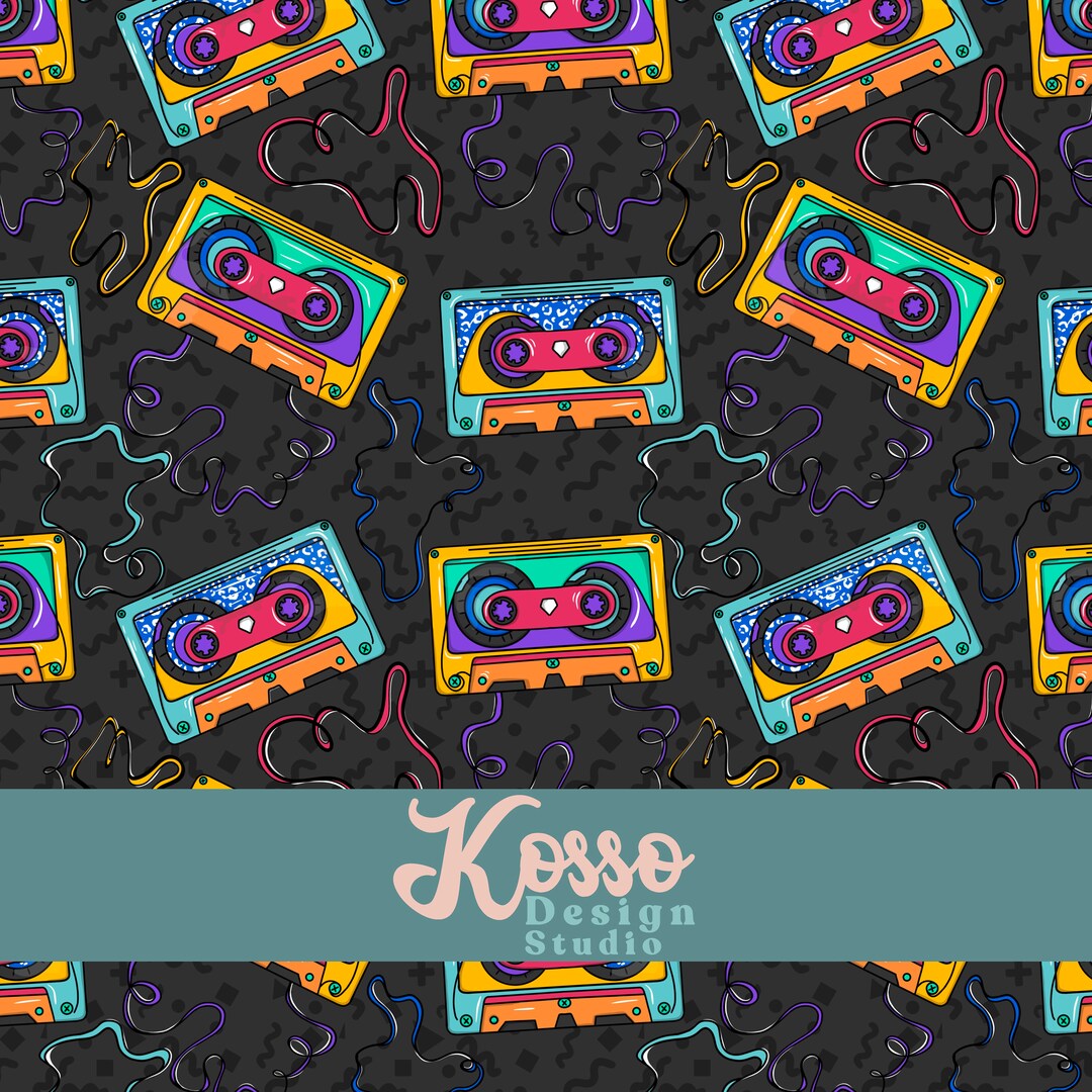 Retro Rainbow Cassette Tapes Seamless Design - Digital Surface Pattern ...