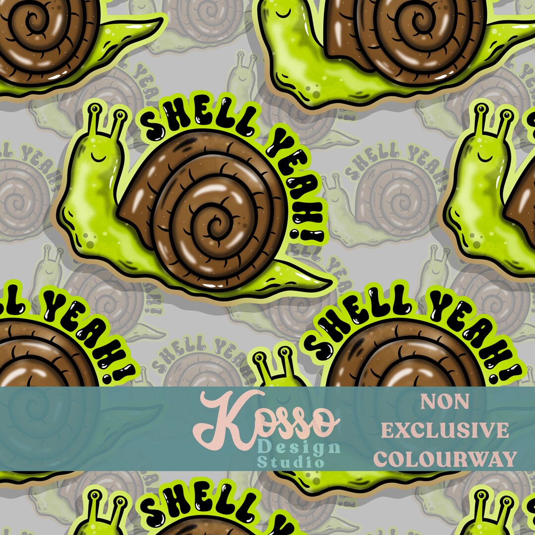 Shell Yeah Snail Pun Grey Seamless Design - Digital Surface Pattern for ...