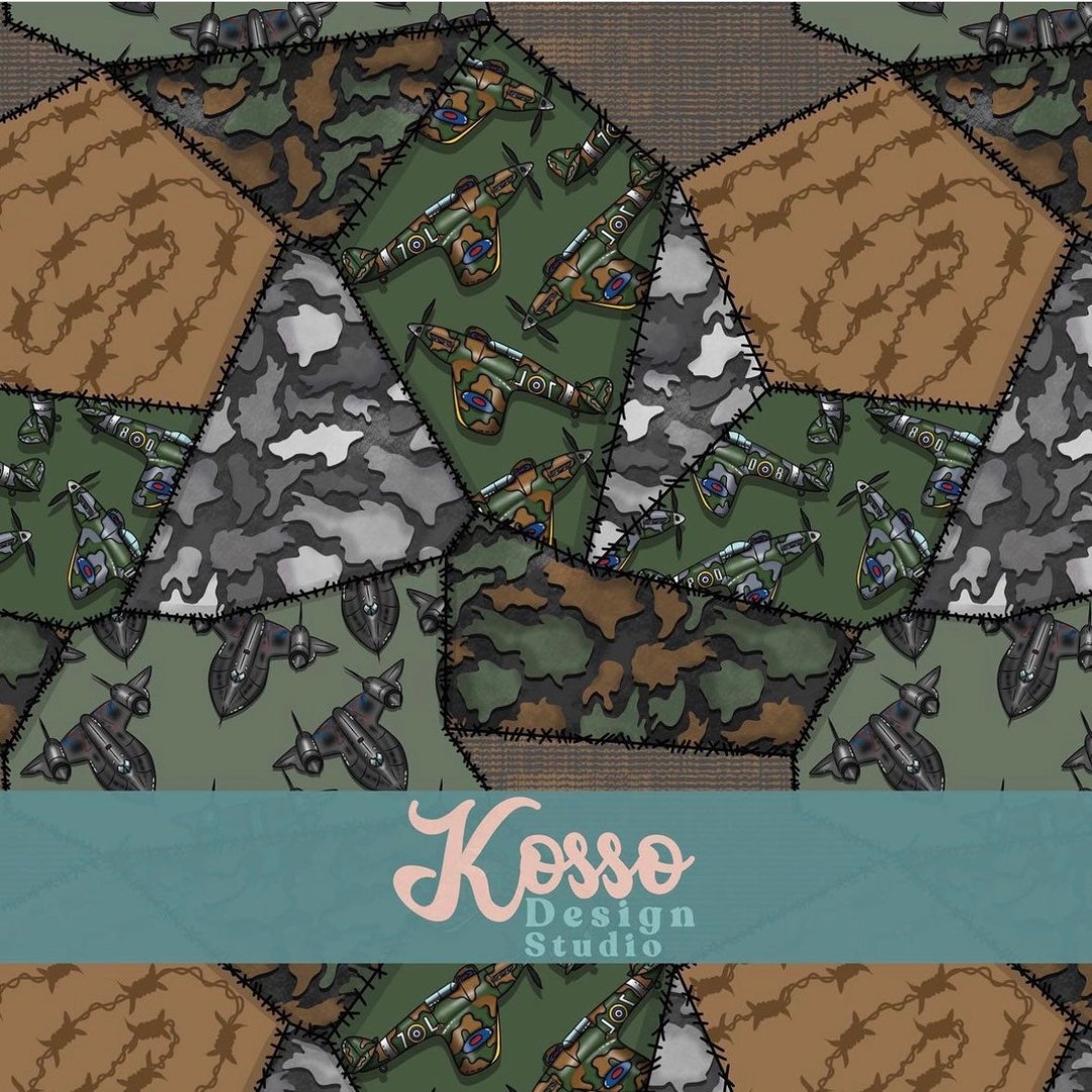 War Planes Spitfire & Hurricane Seamless Design - Patchwork Digital ...
