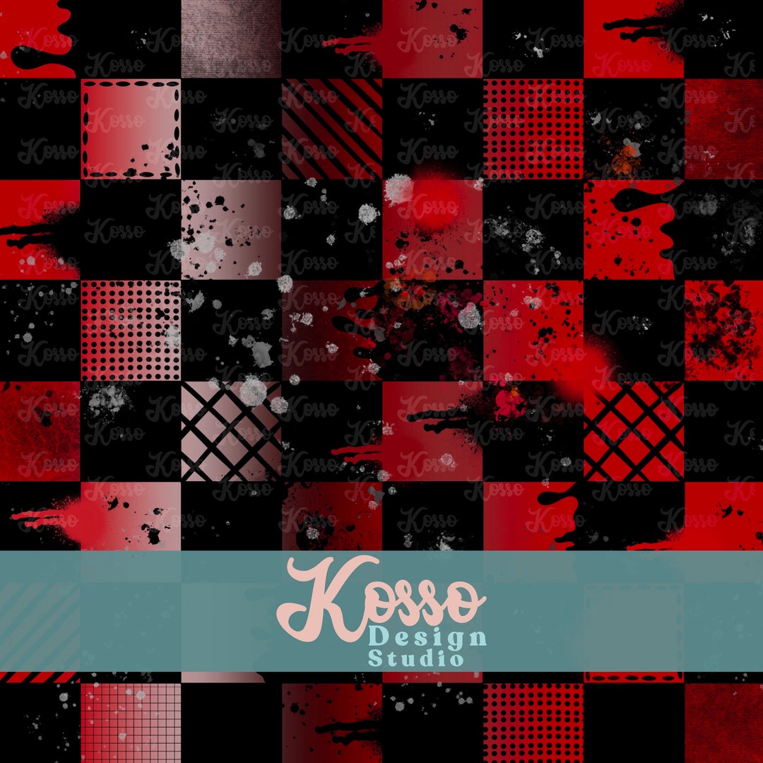 Red Horror Punk Check Seamless Design - Digital Surface Pattern for ...