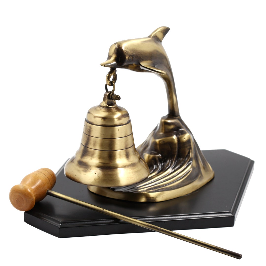 Solid Brass Dolphin Bell – Antique Bronze Coated 6.6 Lbs Maritime Bell ...