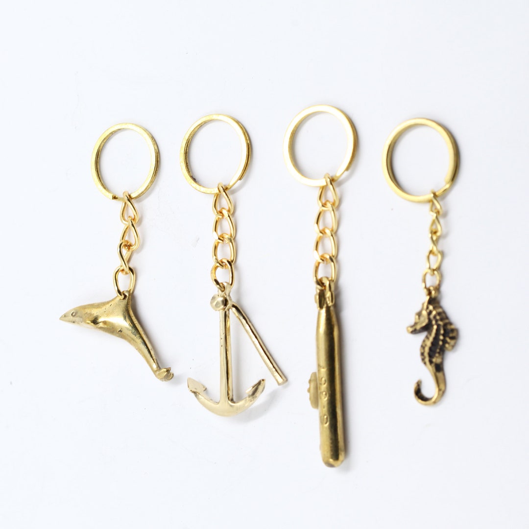 Nautical Keychain Set – Solid Brass Sea and Ocean Theme: Submarine ...