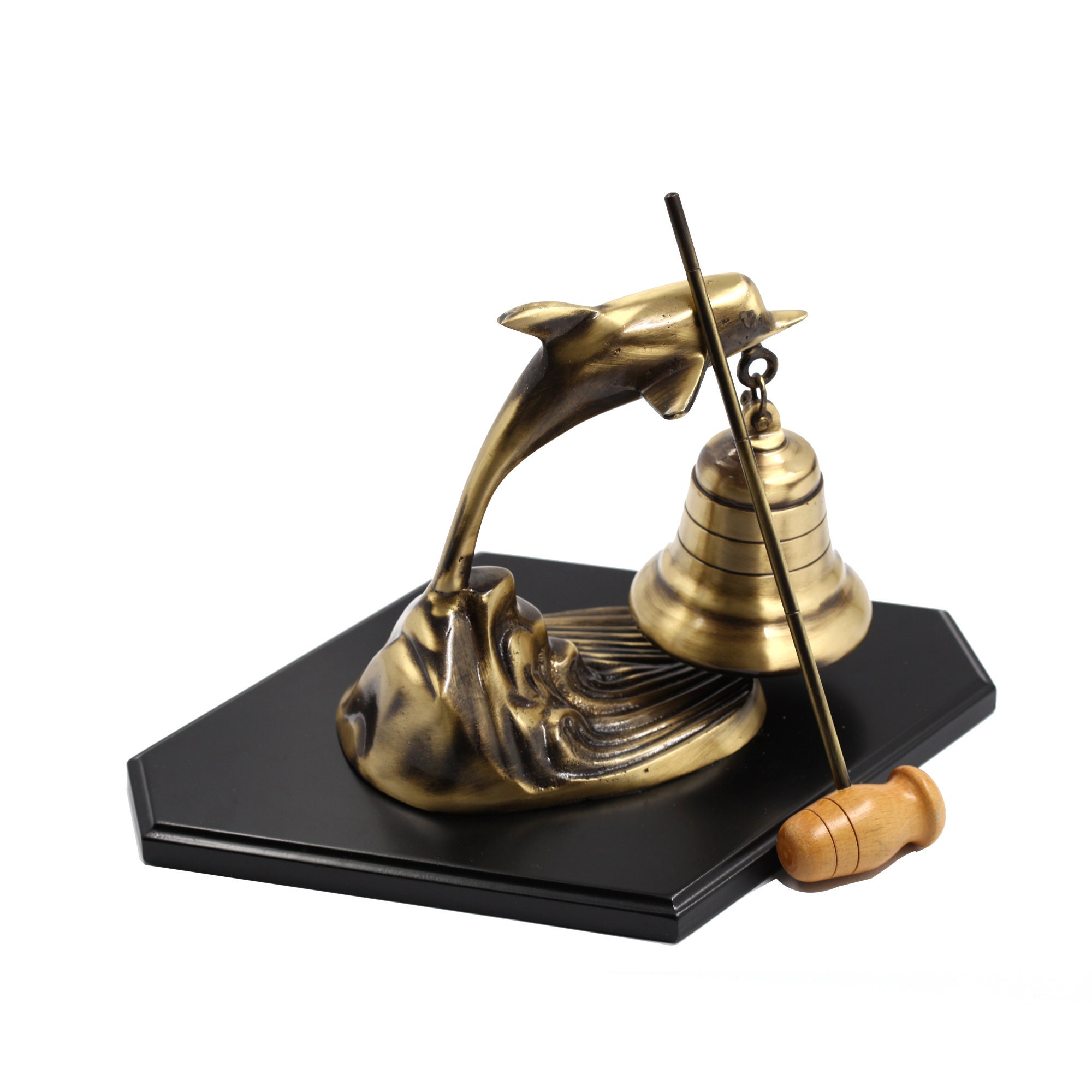 Solid Brass Dolphin Bell – Antique Bronze Coated 6.6 Lbs Maritime Bell ...