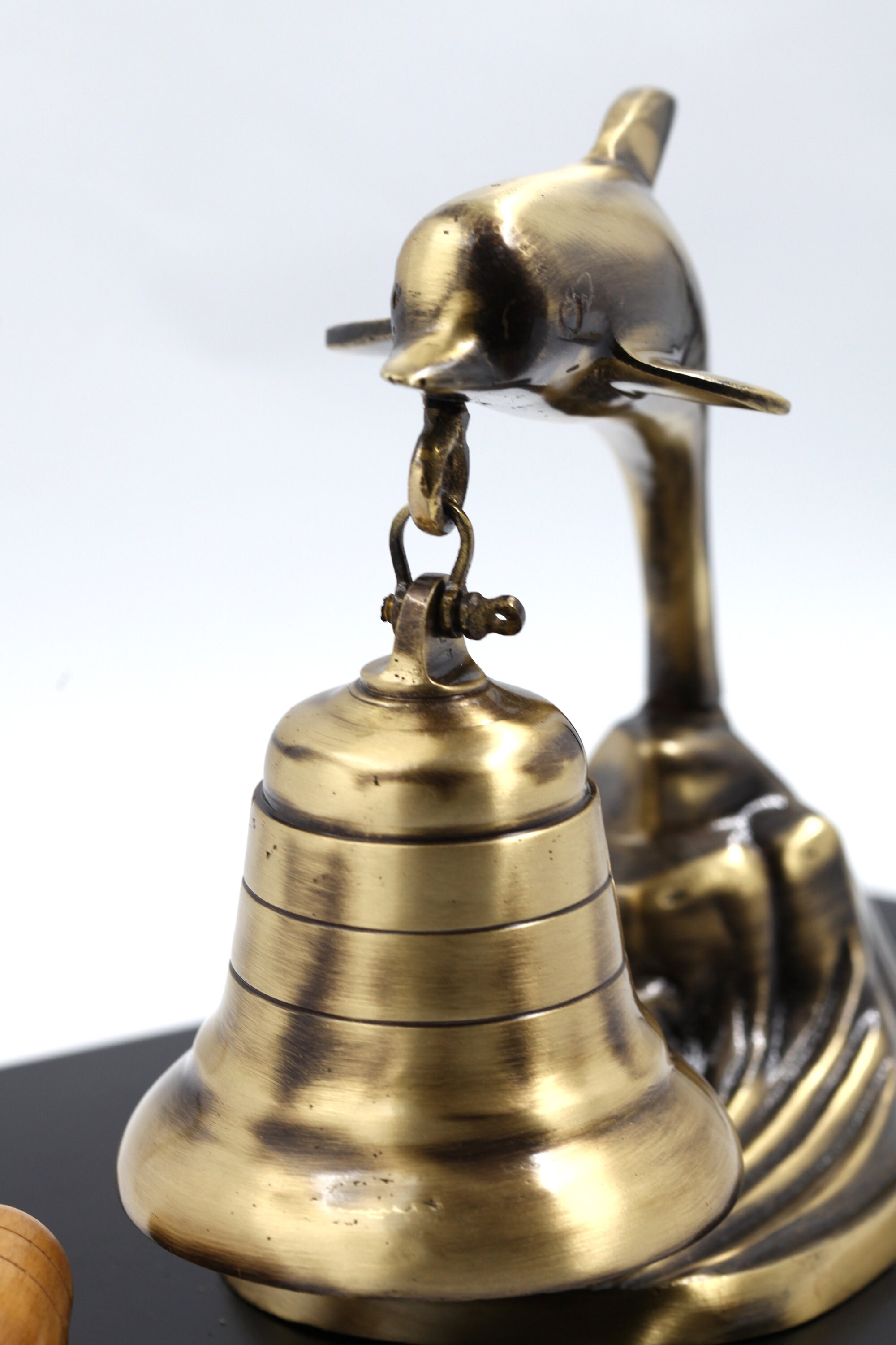 Solid Brass Dolphin Bell – Antique Bronze Coated 6.6 Lbs Maritime Bell ...