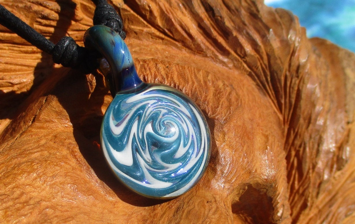 Heady Glass Pendant, Wig-wag, Wearable Art With Adjustable Necklace and ...