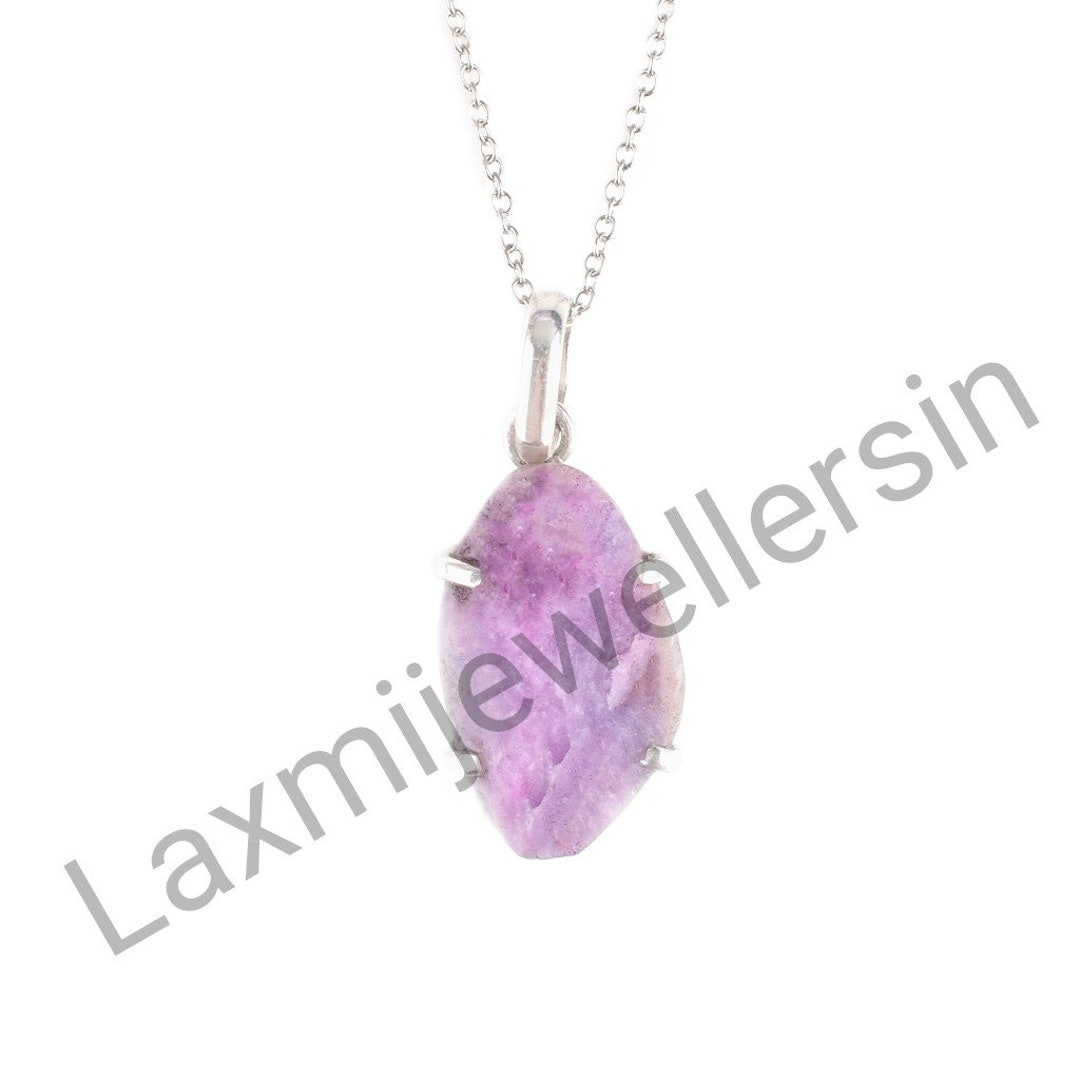 Raw Hackmanite Pendant, 925 Sterling Silver, UV Reactive, Purple ...