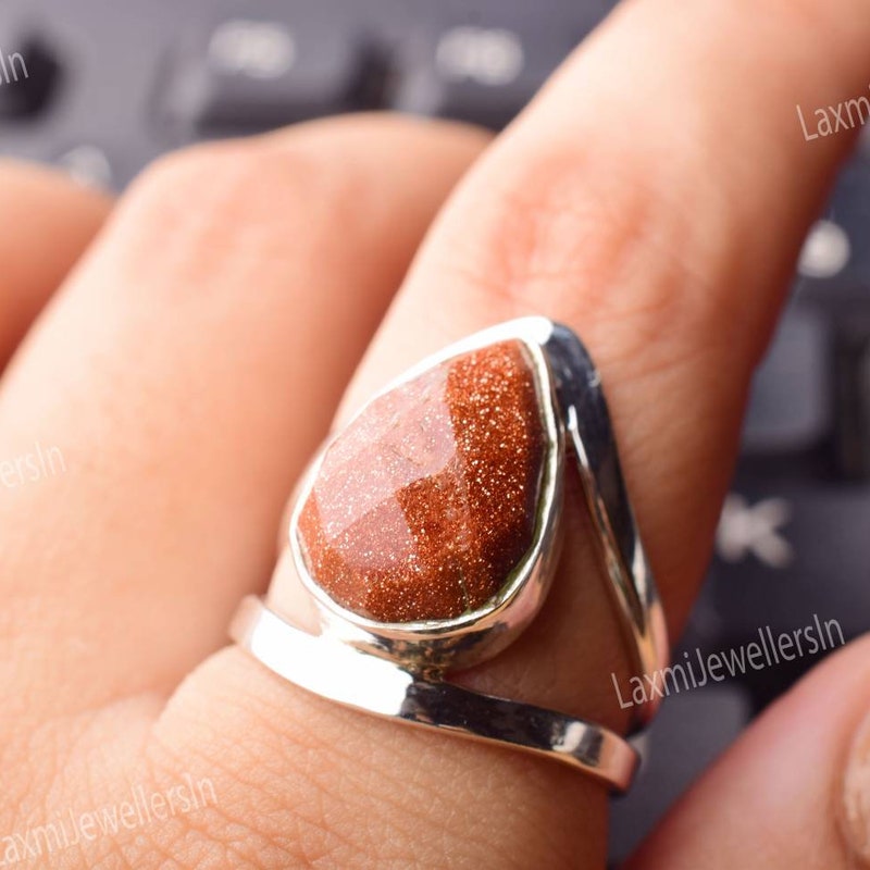Goldstone Ring - Etsy