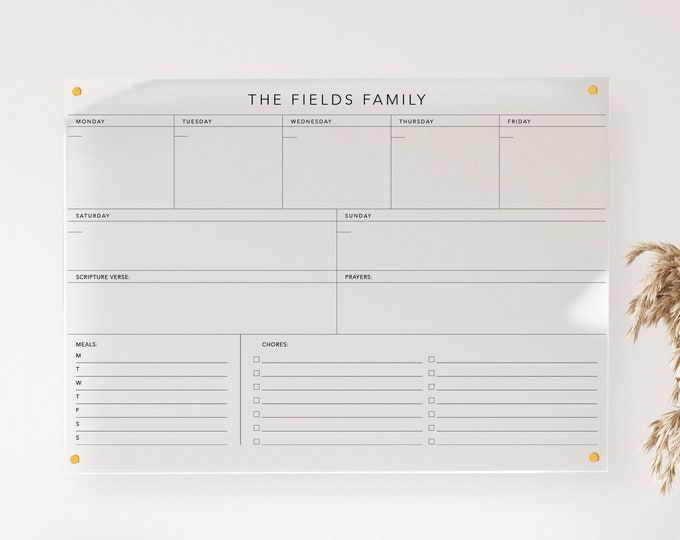 Personalized Acrylic Weekly Wall Calendar With Customizable Columns ...